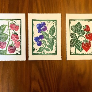 Triple Berry Block Print Set - Blueberries - Strawberries - Raspberries ...