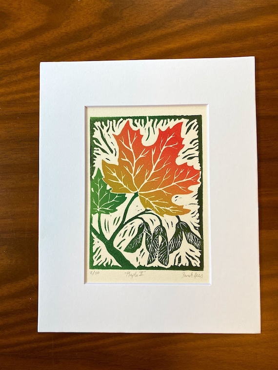 Art & Collectibles Prints Wood & Linocut Prints Maple leaf block print ...