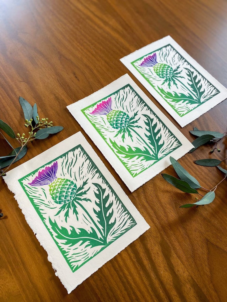 Spear Thistle Colorful Block Print - Etsy