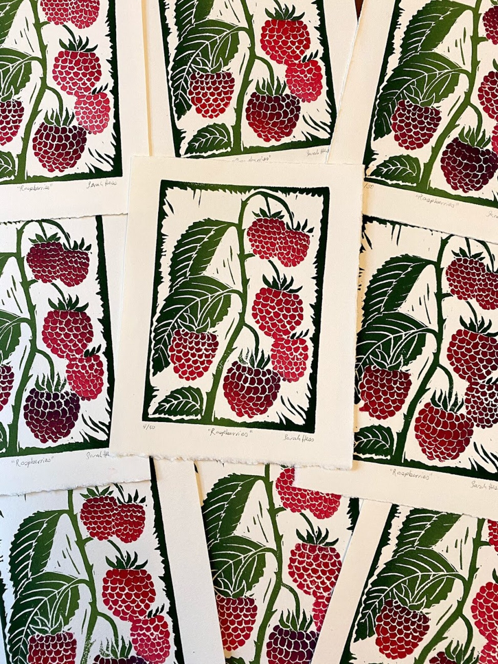 Raspberries Block Print Colorful Linocut Print | Etsy