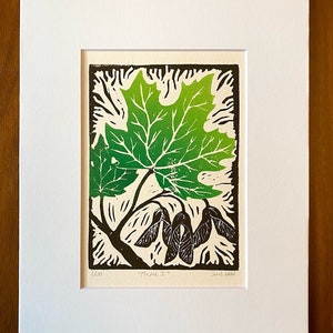 Green Maple Leaf Block Print - Linocut Art - Fall Leaves - Etsy