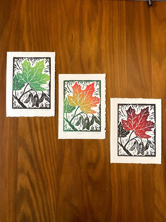 Art & Collectibles Prints Wood & Linocut Prints Maple leaf block print ...