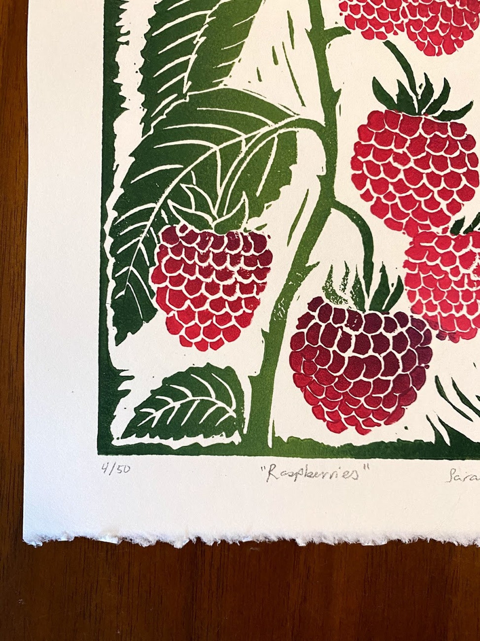 Raspberries Block Print Colorful Linocut Print | Etsy