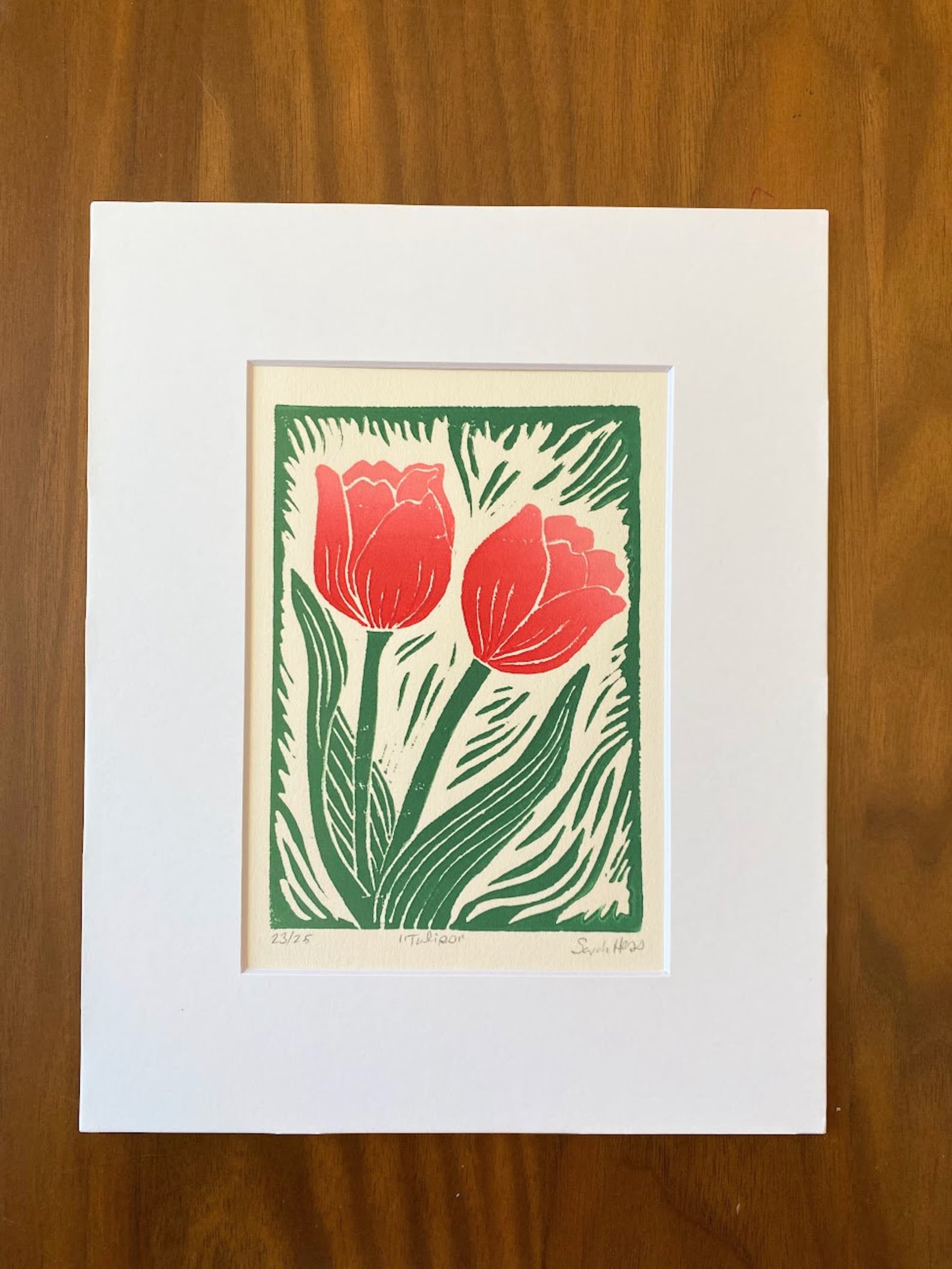 Tulips Block Print Floral Linocut Print Spring Flowers | Etsy