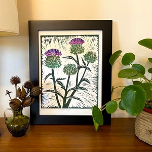 Ireland Thistle - Block Print With Mat - Botanical Print - Linocut ...