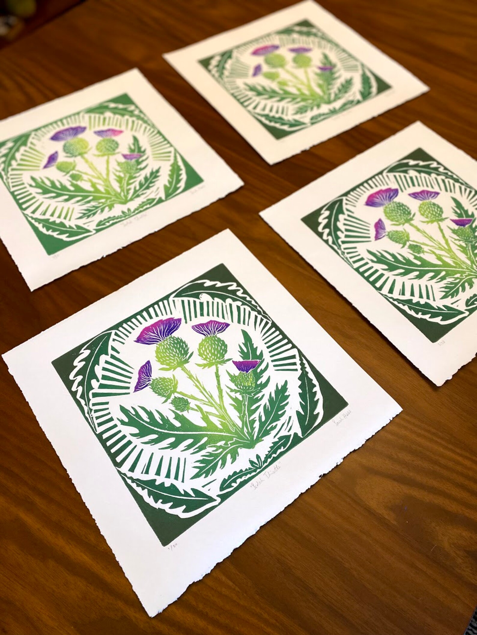 Linocut Print Scotch Thistle Wildflower Art Multi Color - Etsy