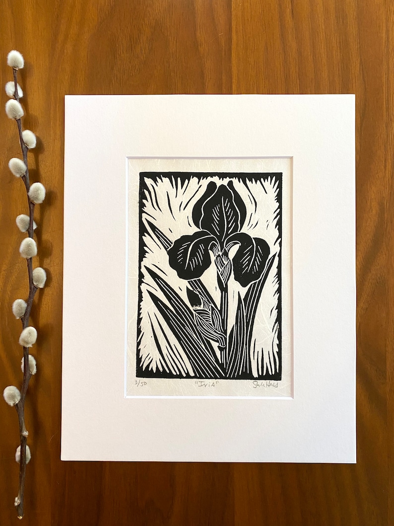 Iris - Black and White Block Print - Flower Art - Linocut Print - Etsy