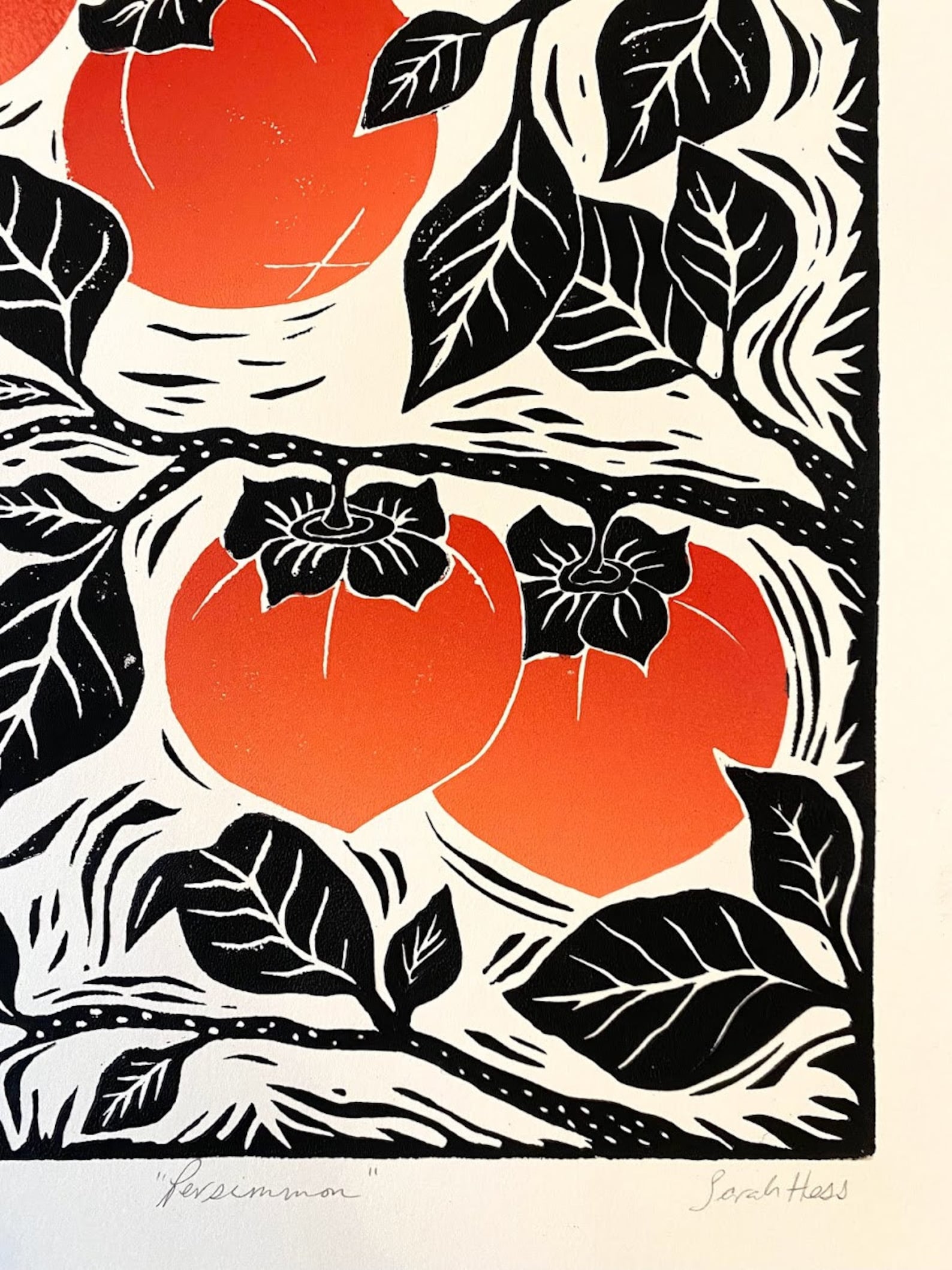 Persimmon Linocut Print Colorful Fruit | Etsy