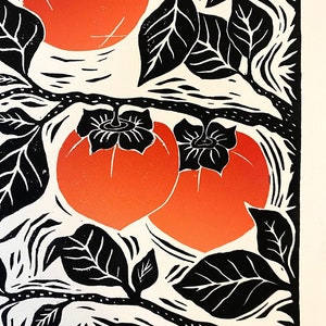 Persimmon - Linocut Print - Colorful Fruit - Etsy