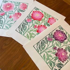 Peonies - Flower Block Print - Linocut Art - Etsy
