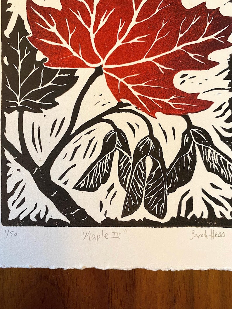 Red Maple Leaf Block Print - Linocut Art - Fall Leaves - Etsy