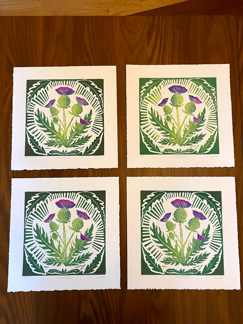 Linocut Print Scotch Thistle Wildflower Art Multi Color - Etsy