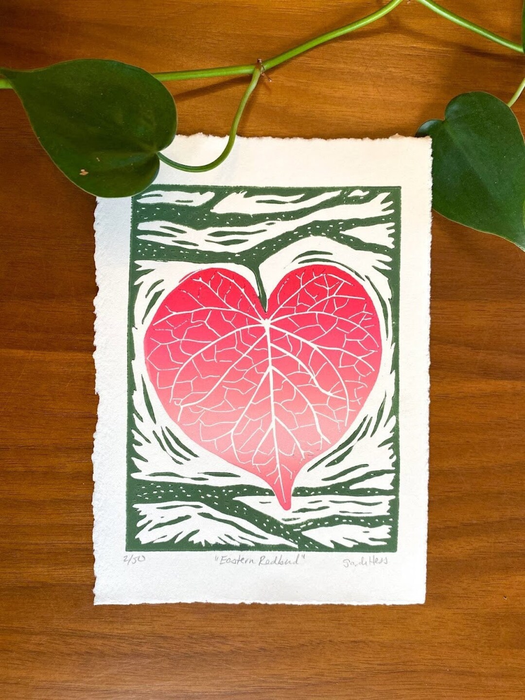 Heart Leaf Block Print Eastern Redbud Linocut Print - Etsy