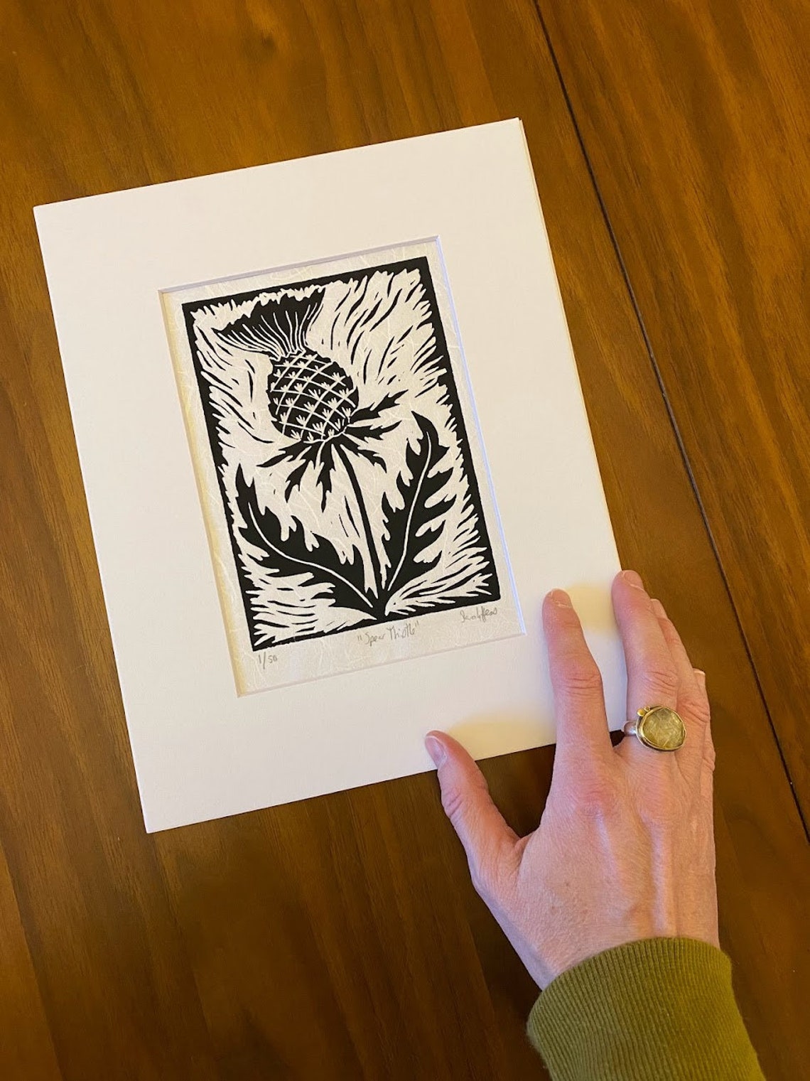 Spear Thistle - Linocut Block Print - Wild Flower - Black and White ...