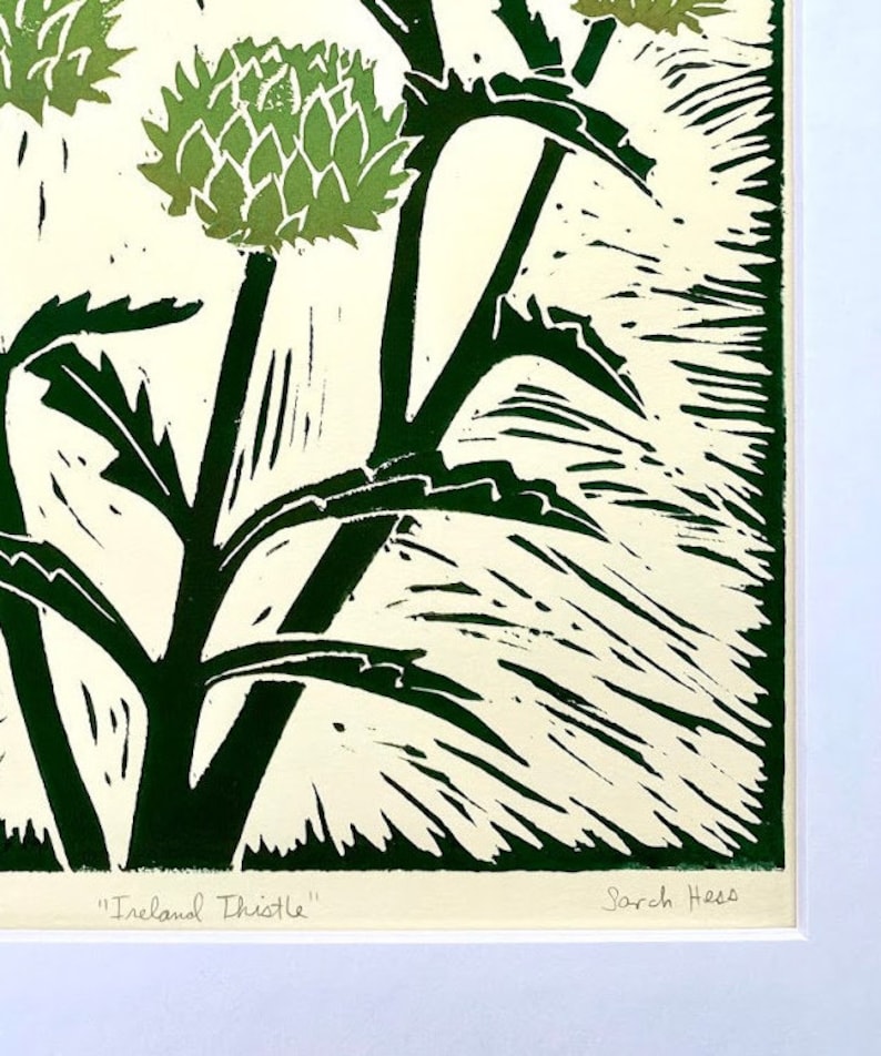 Ireland Thistle Block Print With Mat Botanical Print - Etsy