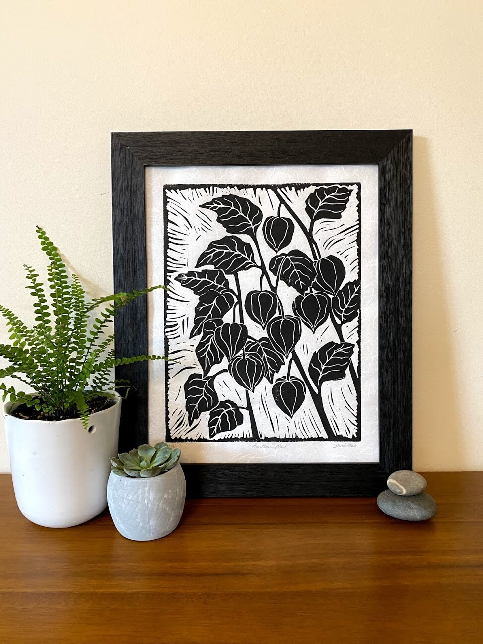 Lantern Plant Block Print – Handmade Linocut Art - Etsy
