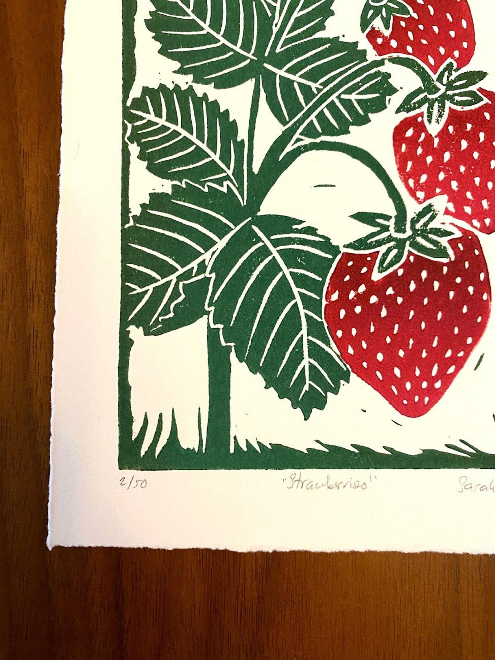 Strawberries Block Print Colorful Linocut Print | Etsy