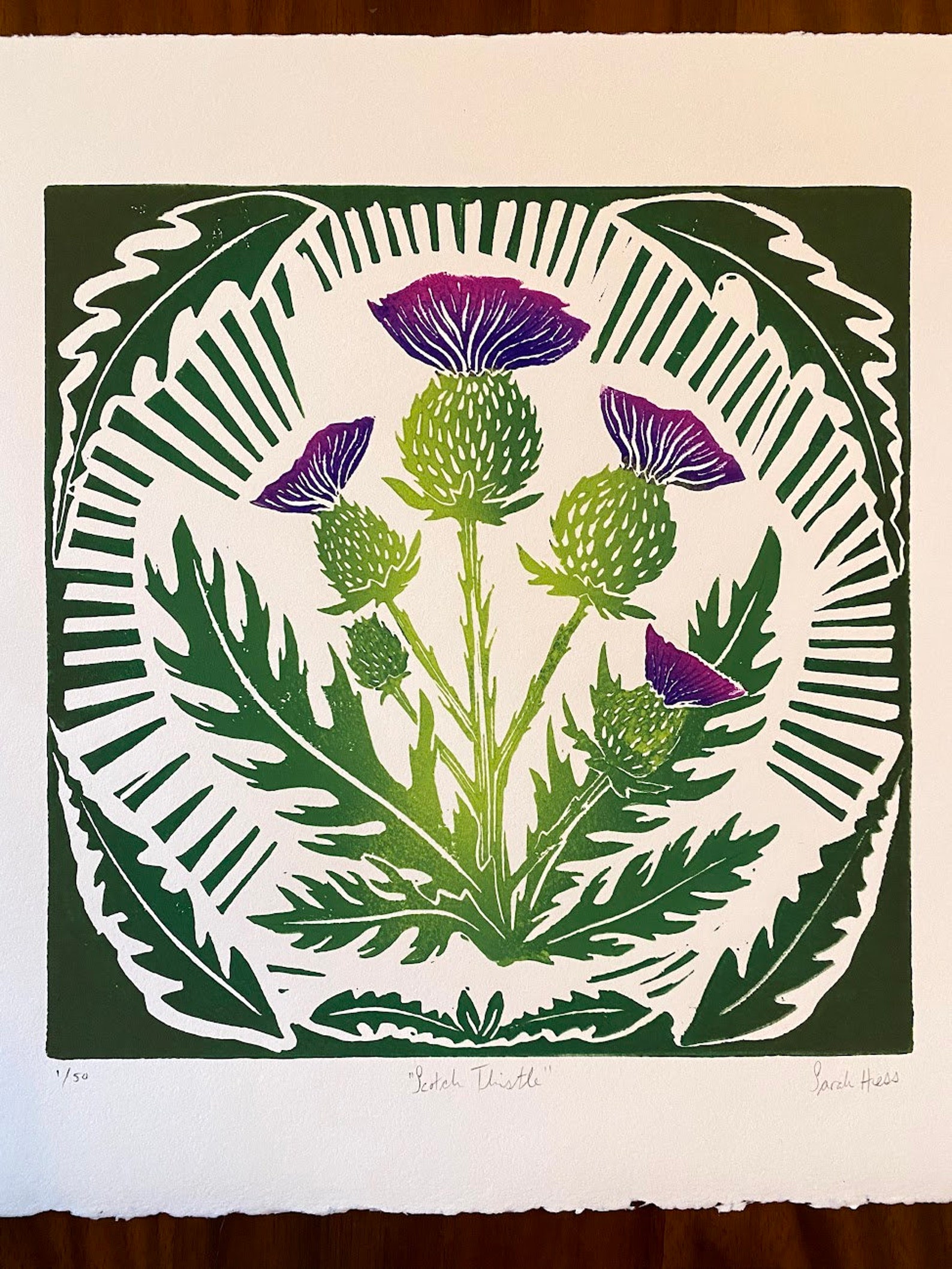 Linocut Print Scotch Thistle Wildflower Art Multi Color - Etsy