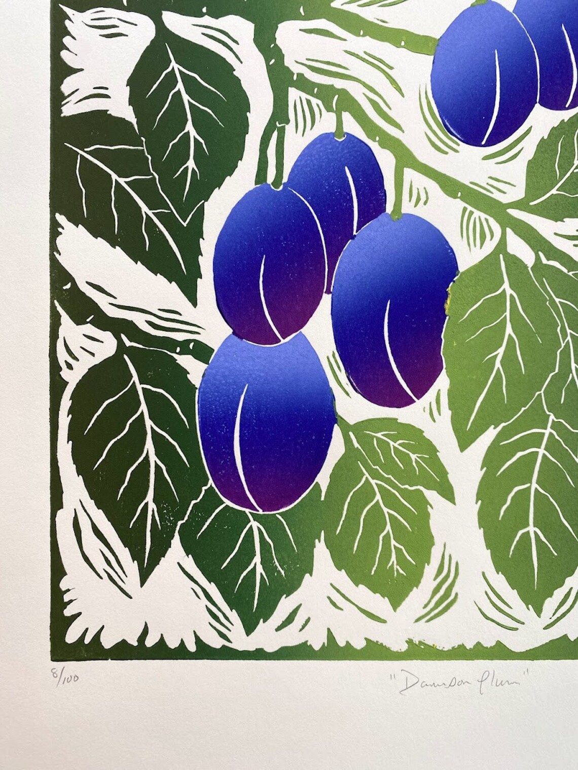 Plum Block Print - Linocut Art - Damson Plums - Etsy