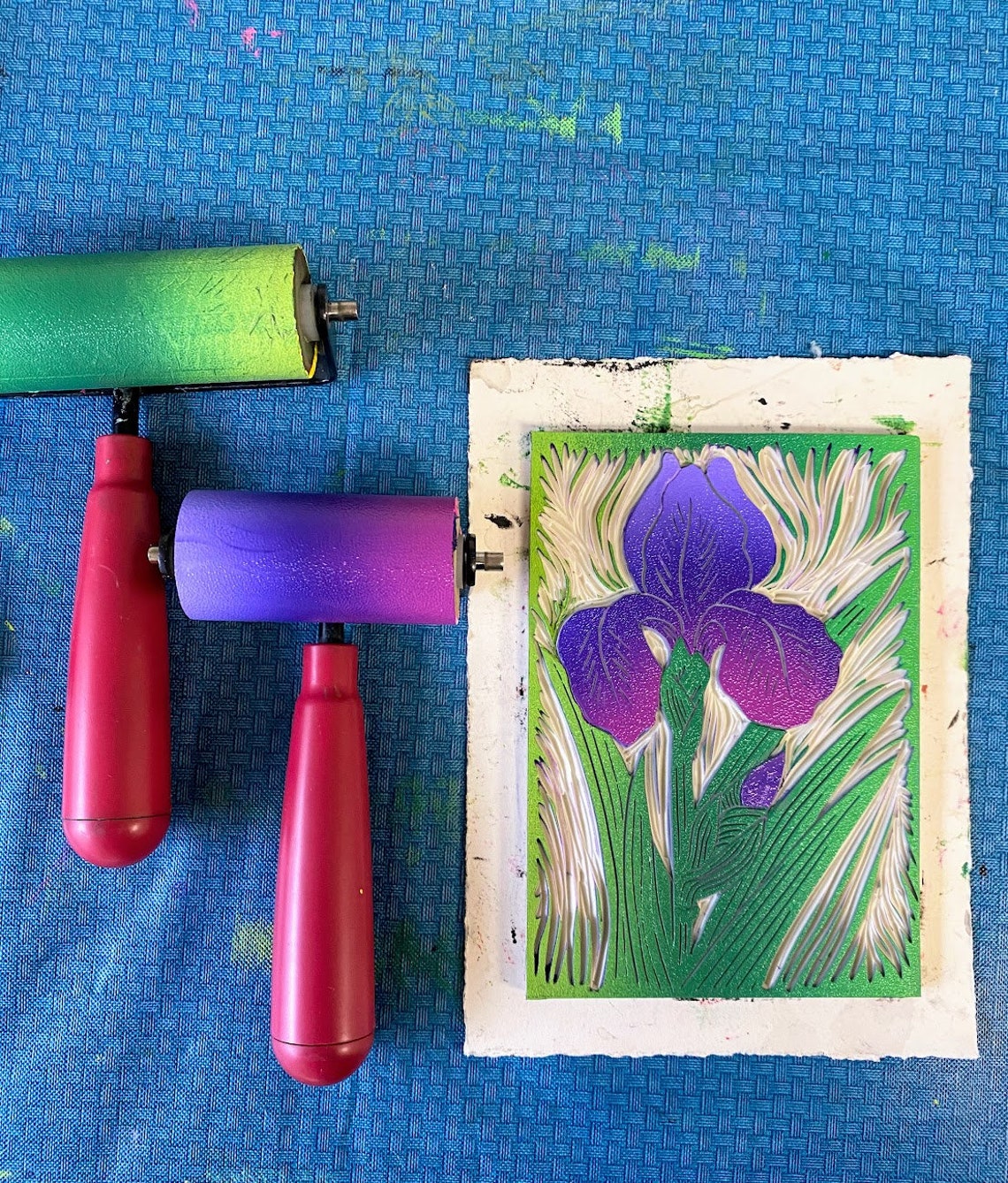 Iris Linocut Print Iris Flower Purple Flower Block Print | Etsy