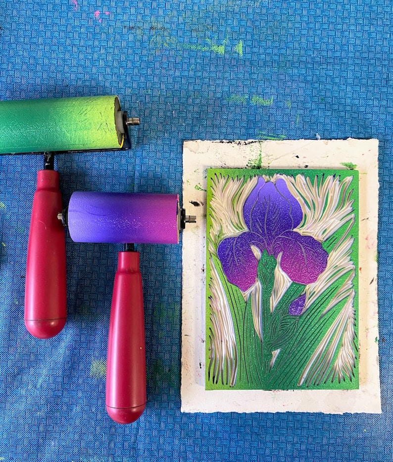 Iris Linocut Print: Purple Flower Block Print, Handmade Art - Etsy