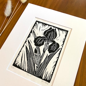 Iris - Black and White Block Print - Flower Art - Linocut Print - Etsy