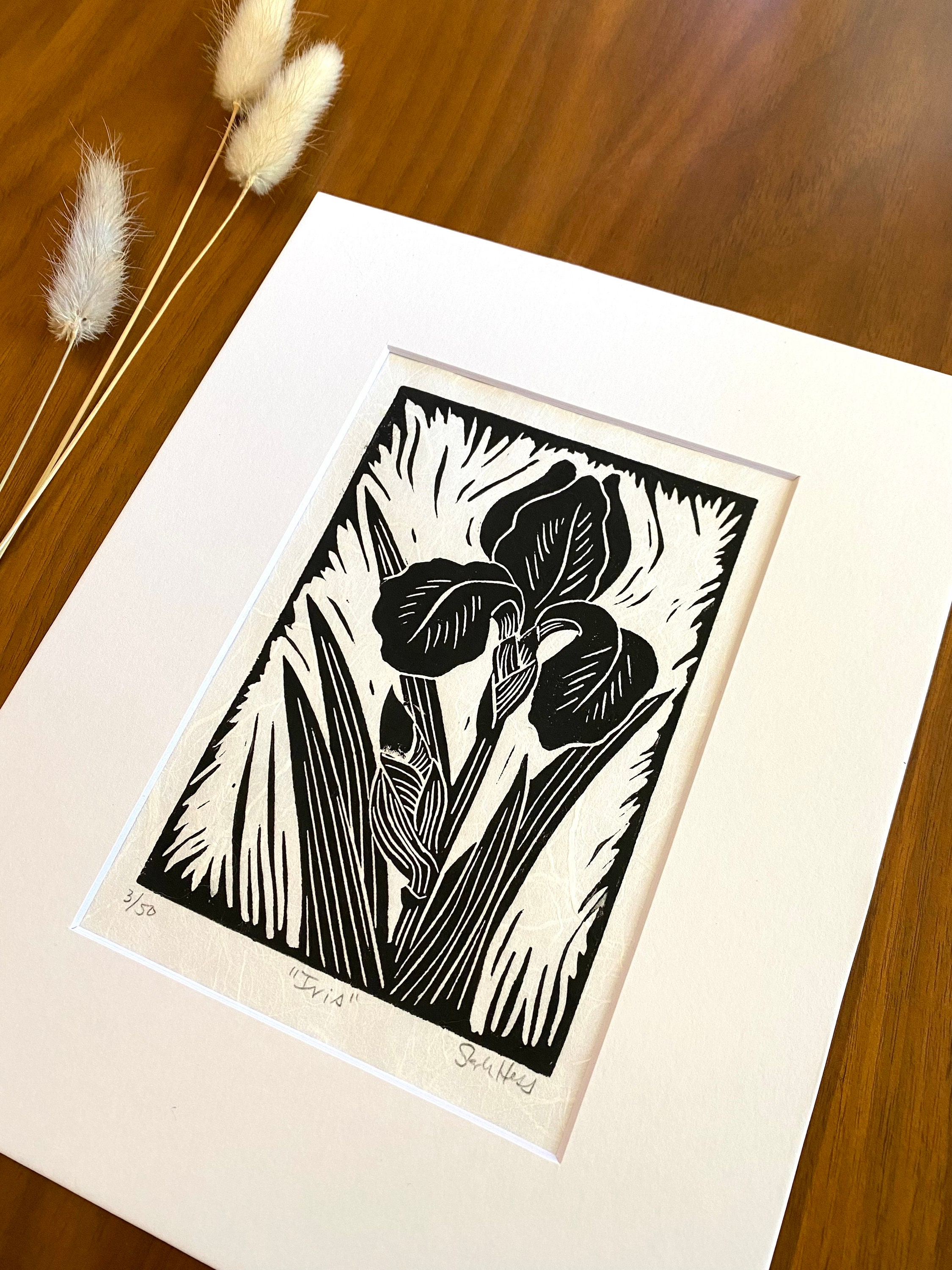 Iris - Black and White Block Print - Flower Art - Linocut Print - Etsy