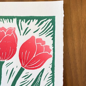 Tulips Block Print - Floral Linocut Print - Spring Flowers - Etsy