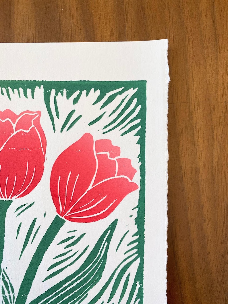 Tulips Block Print - Floral Linocut Print - Spring Flowers - Etsy