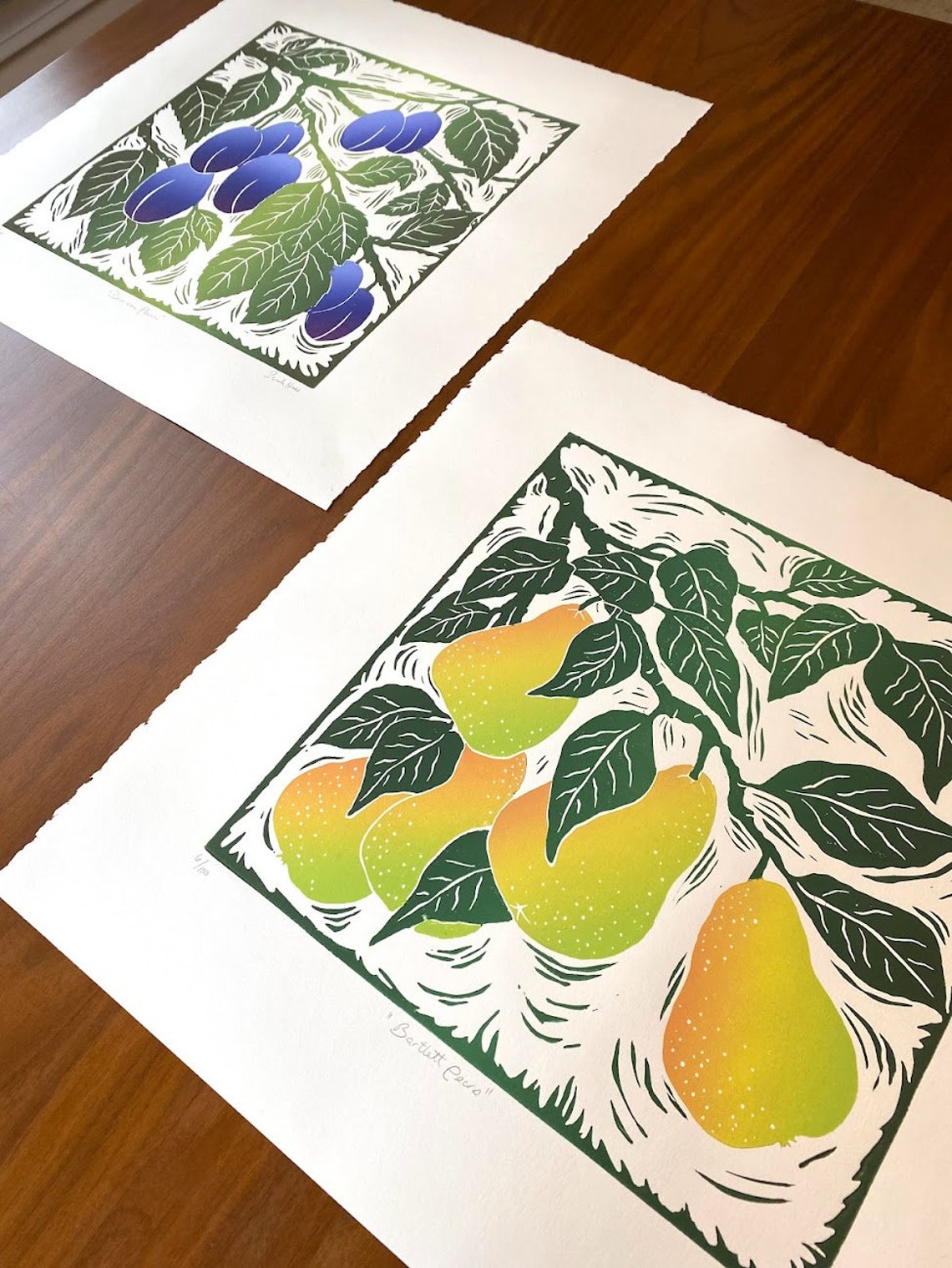 Bartlett Pear - Pear Block Print - Color Linocut Art - Etsy