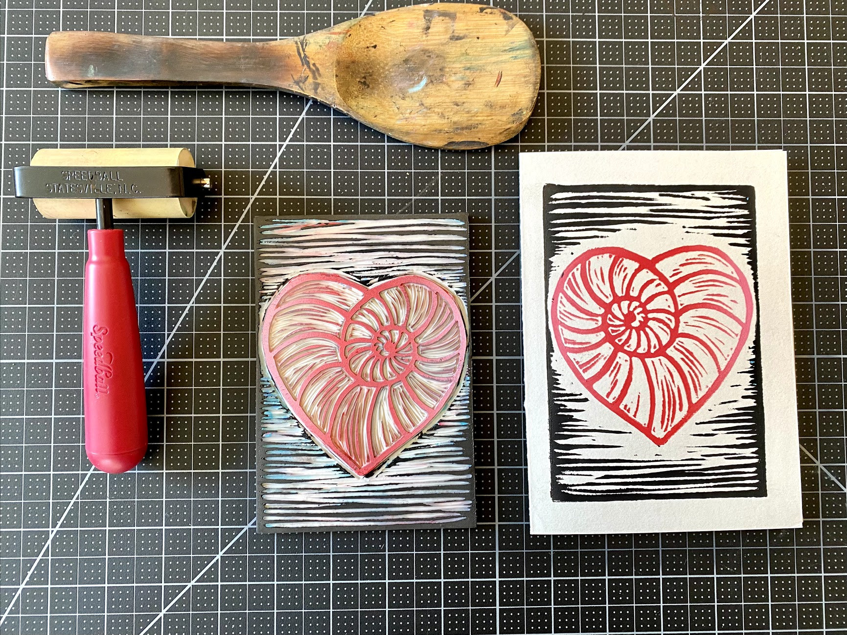 Nautilus Heart Block Print Heart Linocut Heart Rainbow | Etsy