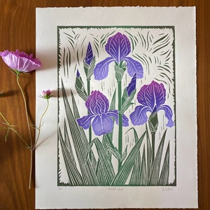 Iris - Linocut Print - Large Block Print - Purple Iris - Etsy