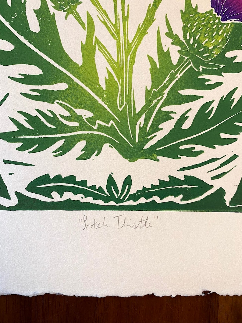 Linocut Print Scotch Thistle Wildflower Art Multi Color - Etsy