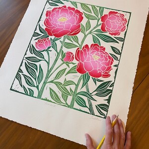 Peonies - Flower Block Print - Linocut Art - Etsy
