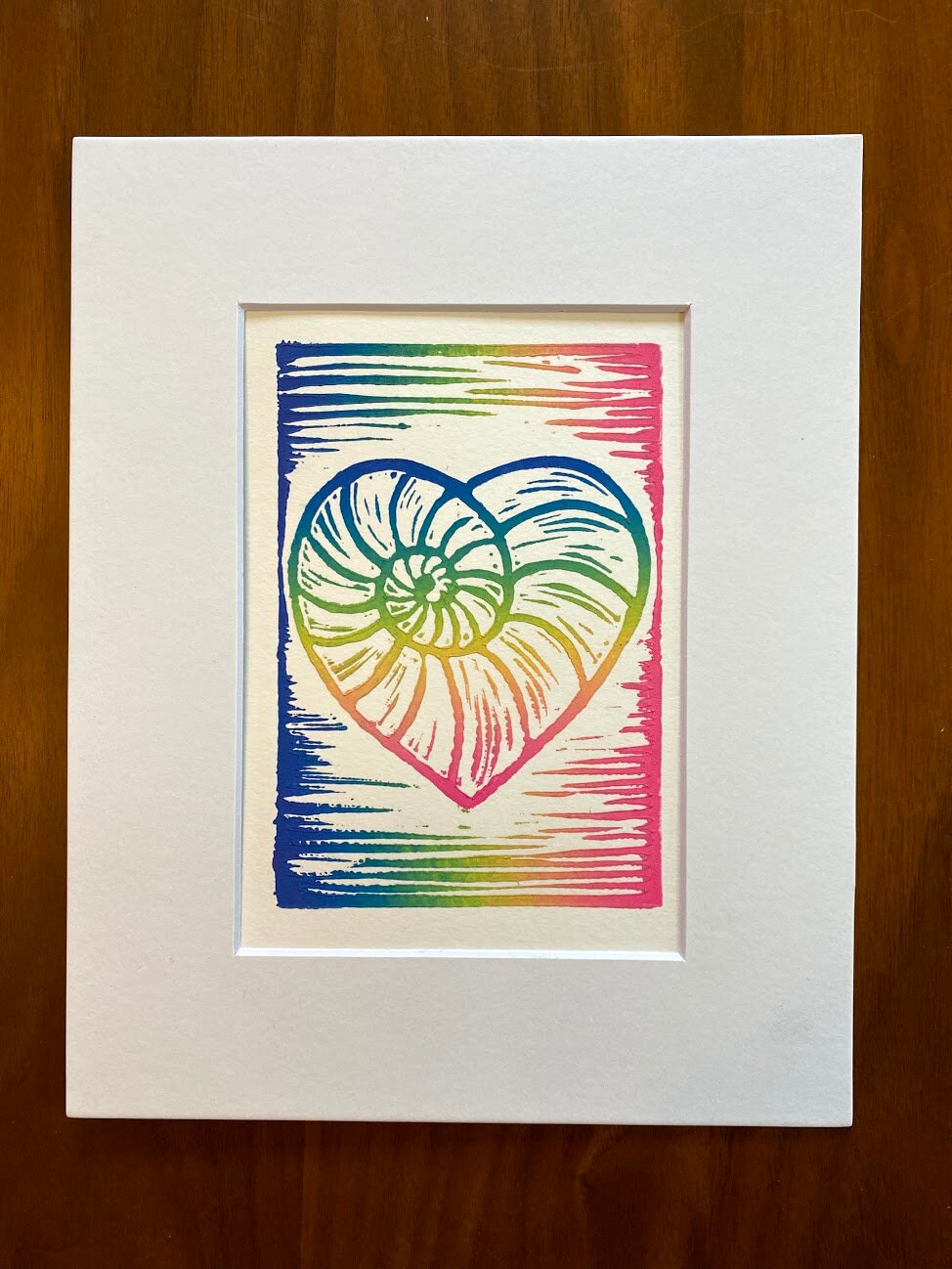 Nautilus Heart Block Print Heart Linocut Heart Rainbow | Etsy