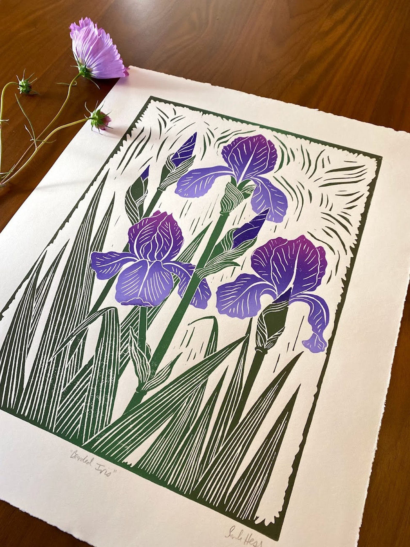 Iris Linocut Print Large Block Print Purple Iris - Etsy