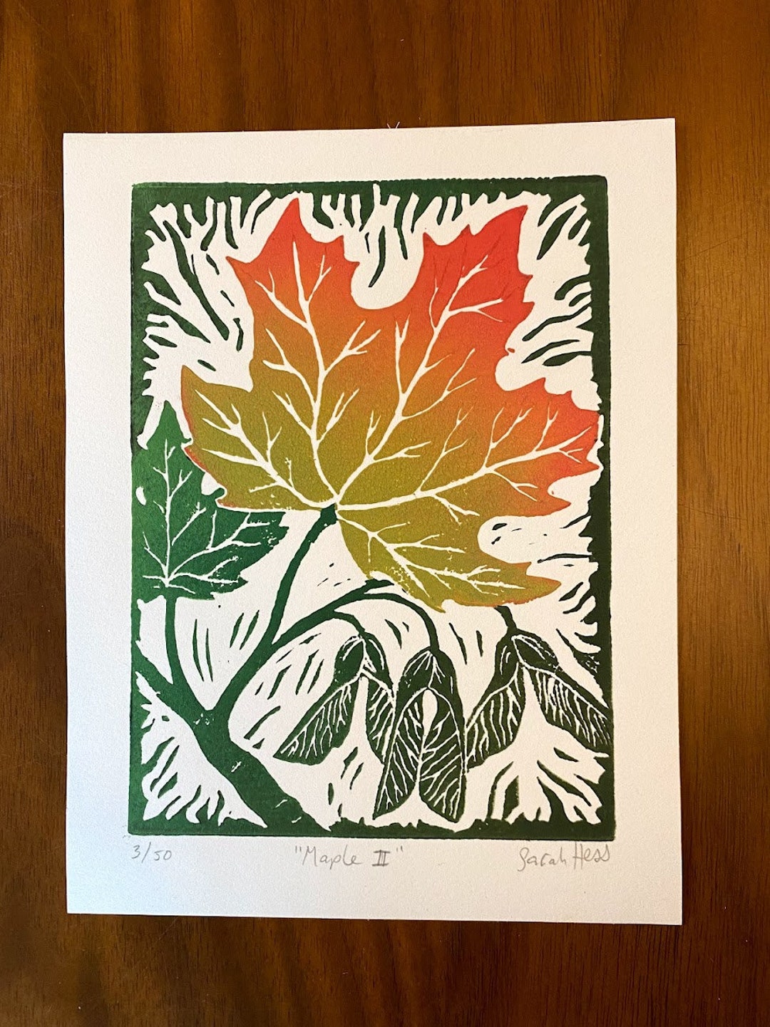 Maple Leaf Block Print - Linocut Print - Fall Leaves - Etsy