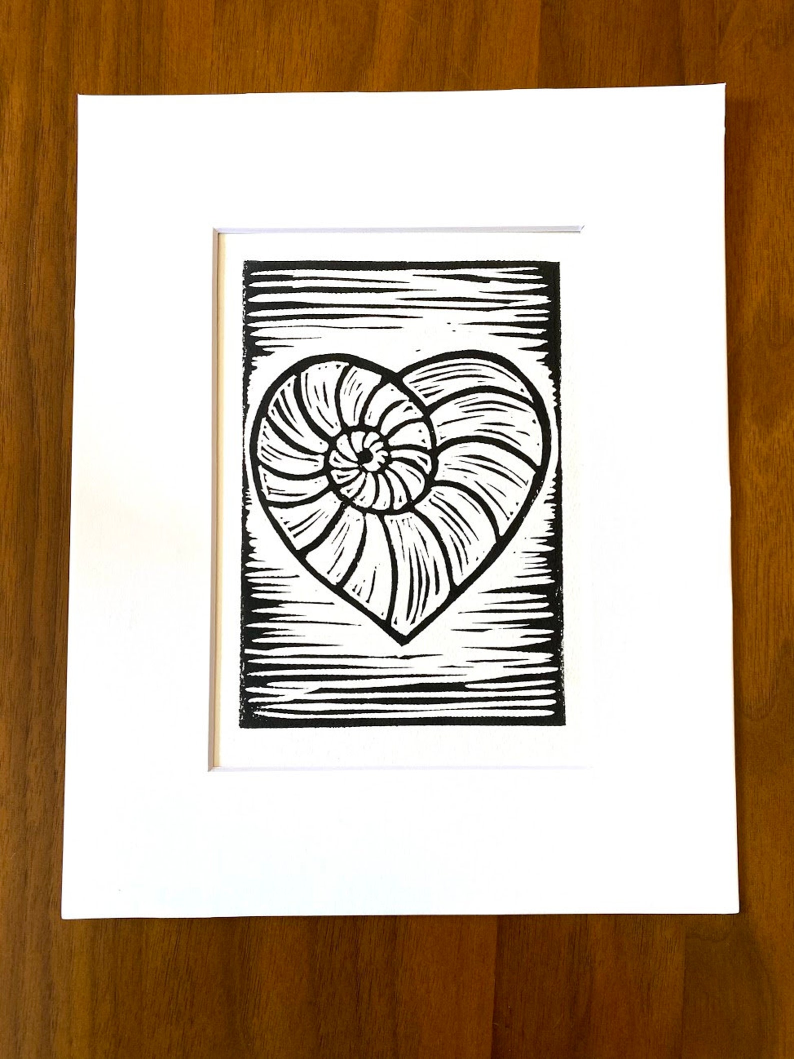 Nautilus Heart Block Print Heart Linocut Heart Rainbow | Etsy