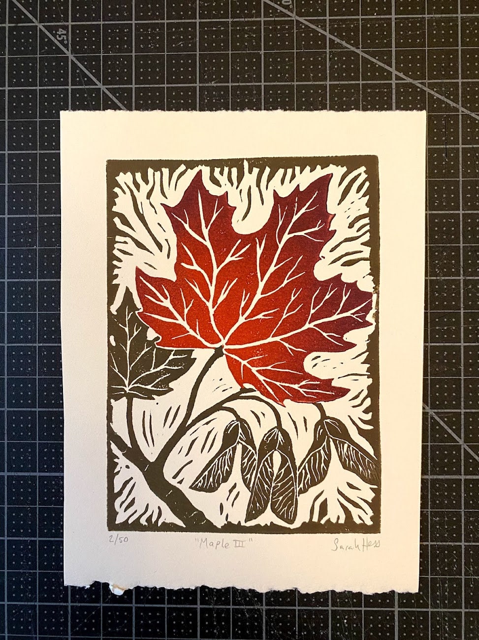 Art & Collectibles Prints Wood & Linocut Prints Maple leaf block print ...