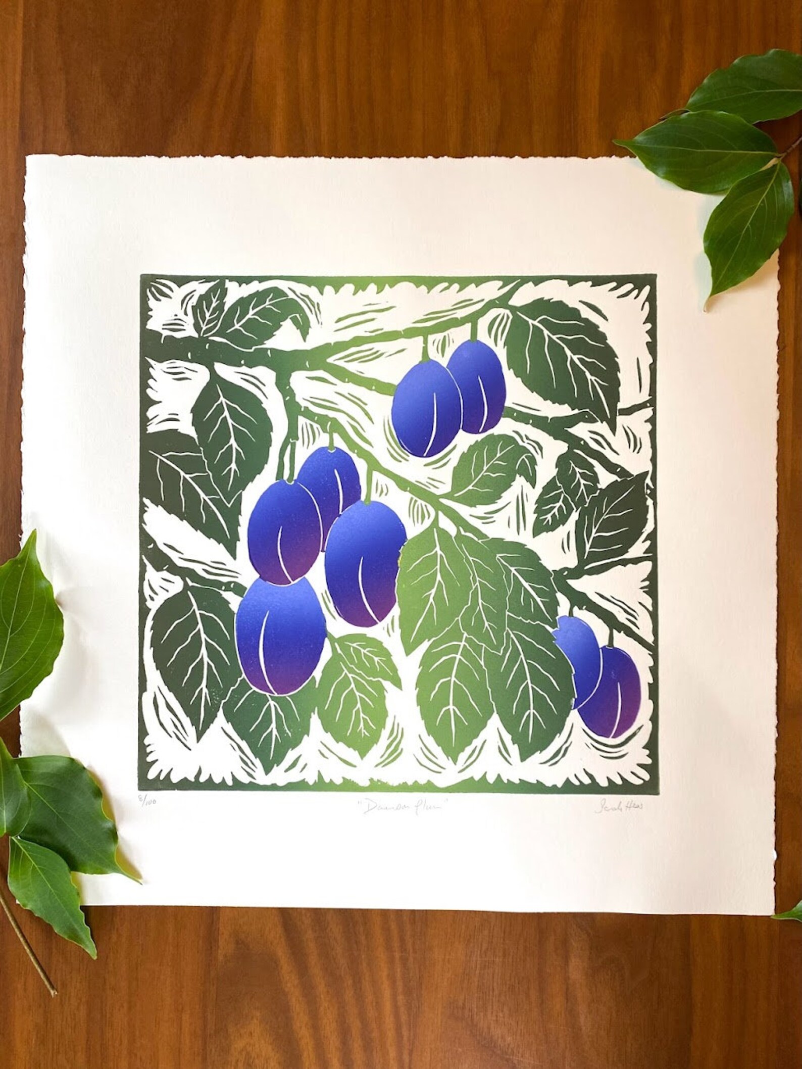 Plum Block Print - Linocut Art - Damson Plums - Etsy