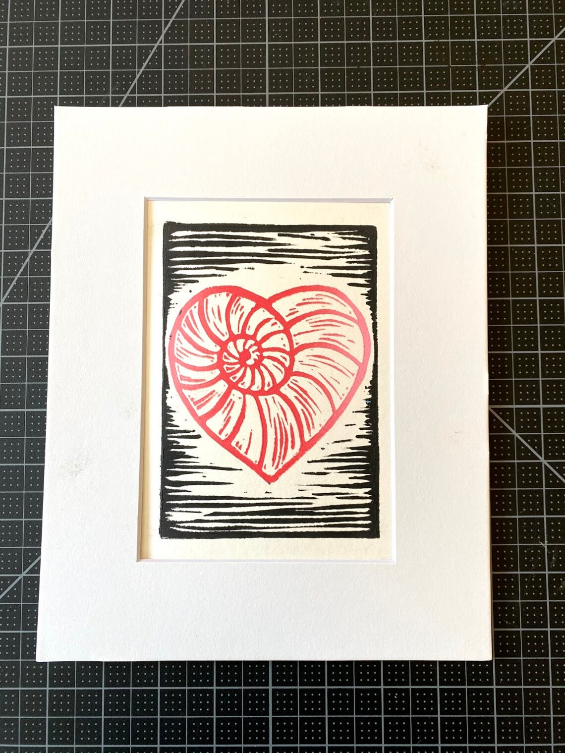 Nautilus Heart Block Print Heart Linocut Heart Rainbow | Etsy