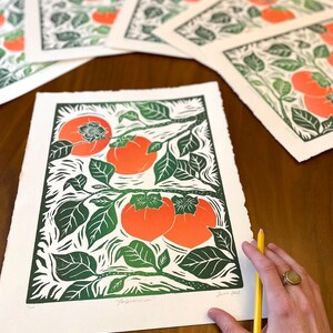 Persimmon Block Print: Multi-color Linoleum Print, 11x14 Cotton Paper ...