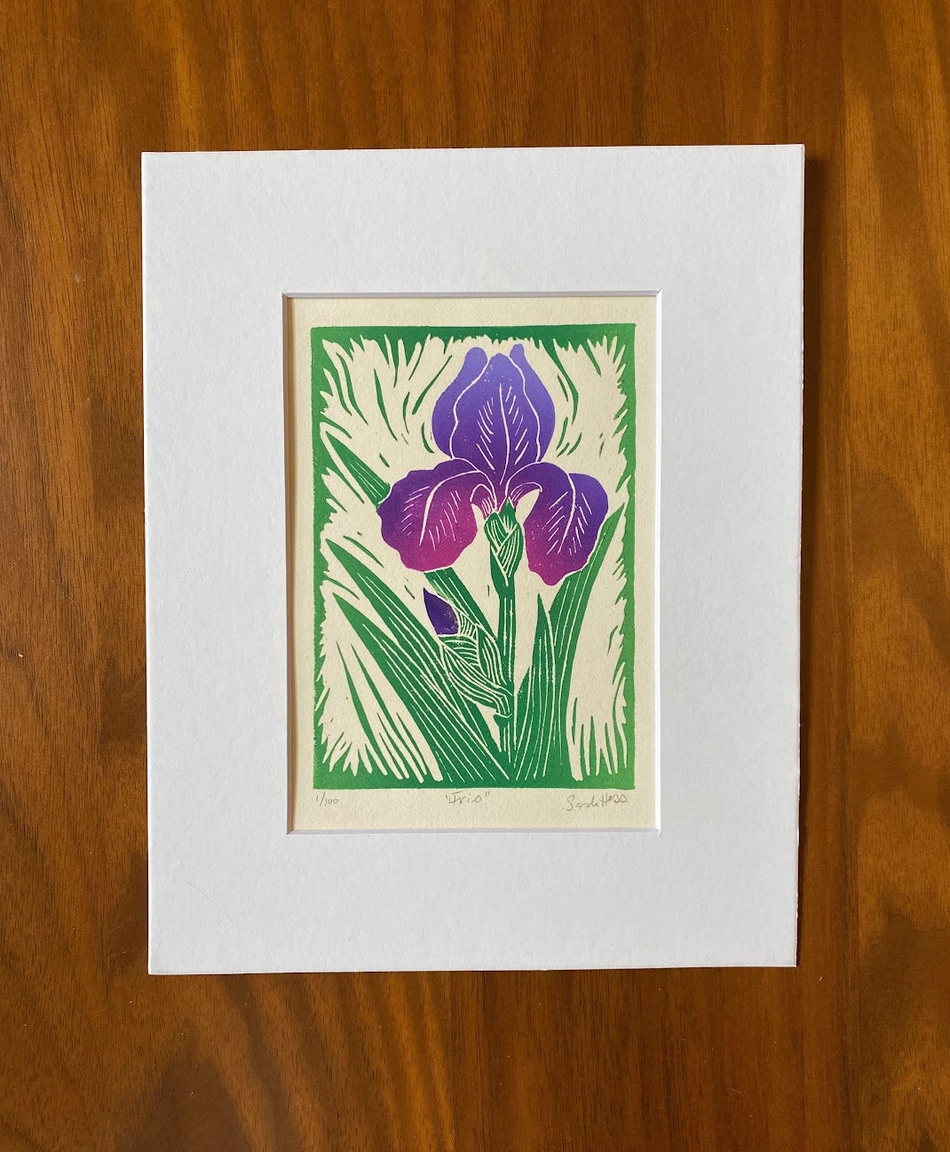 Iris Linocut Print Iris Flower Purple Flower Block Print - Etsy