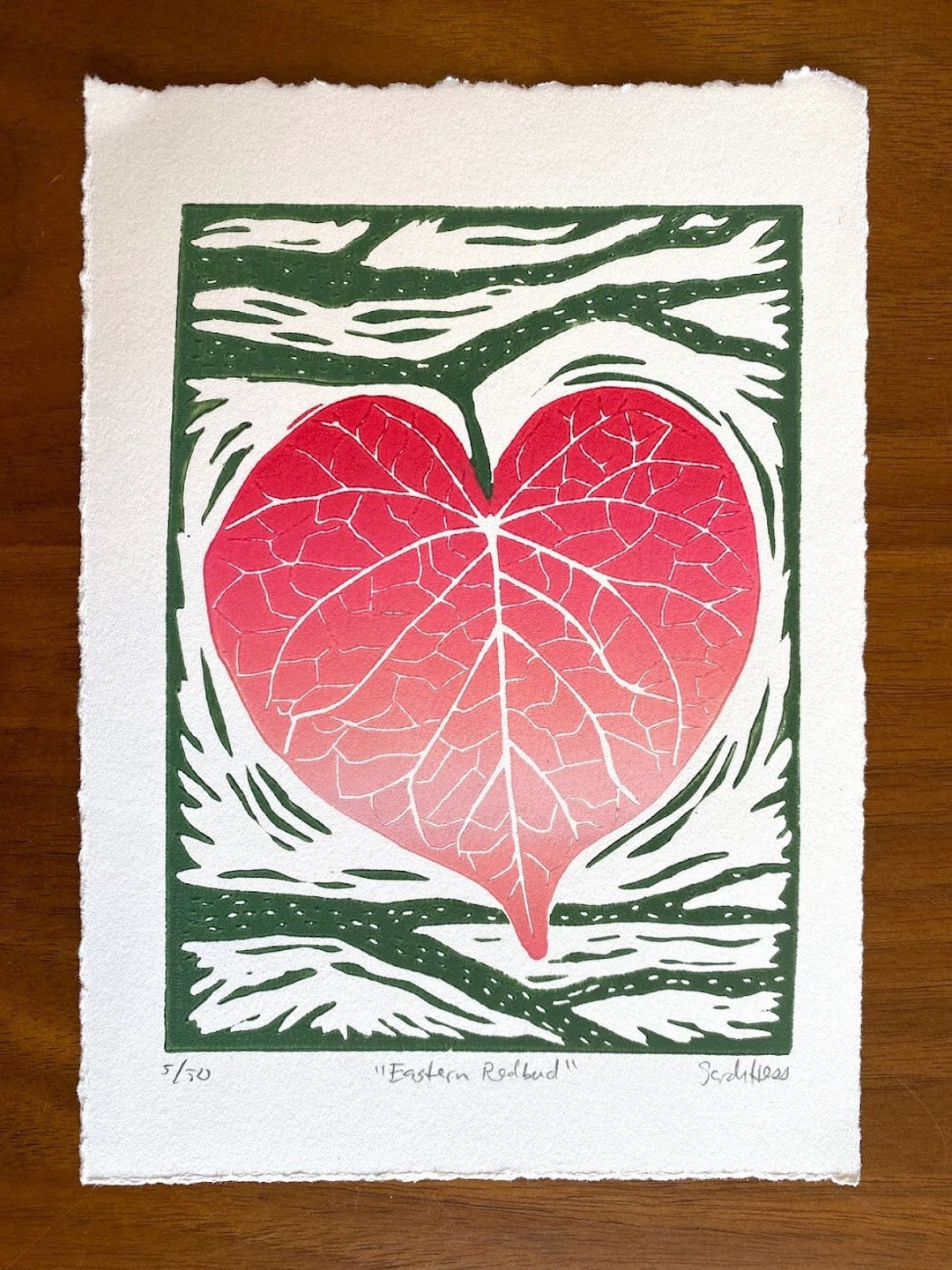 Heart Leaf Block Print - Eastern Redbud - Linocut Print - Etsy
