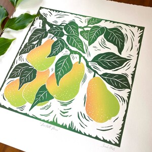 Bartlett Pear - Pear Block Print - Color Linocut Art - Etsy