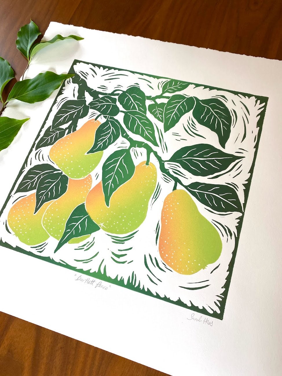 Bartlett Pear - Pear Block Print - Color Linocut Art - Etsy