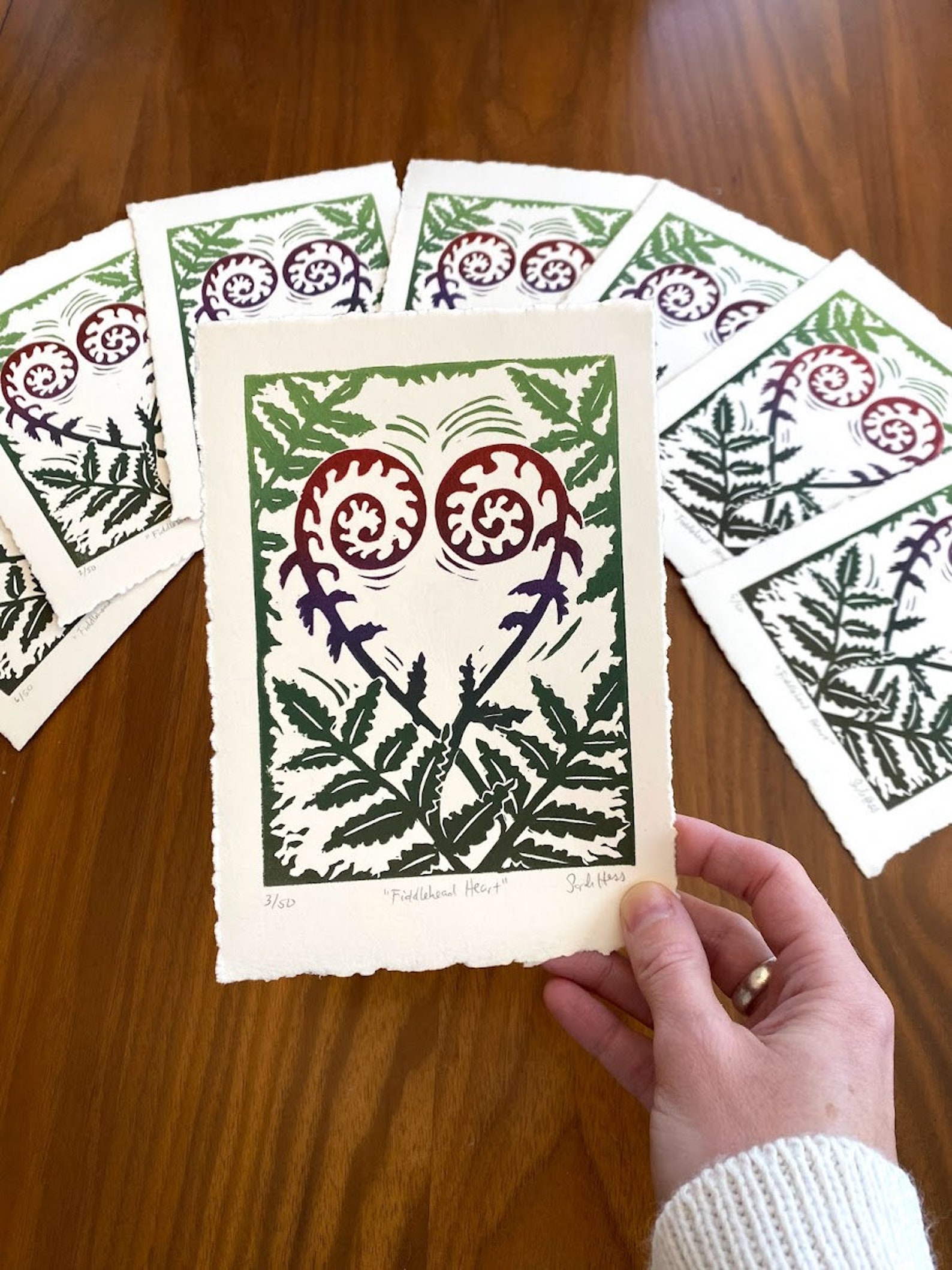 Fern Heart - Fiddlehead Heart - Block Print - Etsy