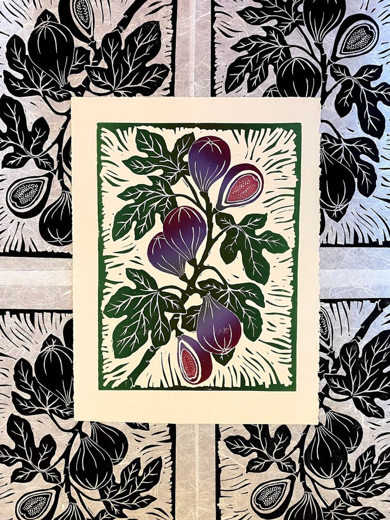 Figs Block Print Linocut Print Botanical Print Colorful | Etsy