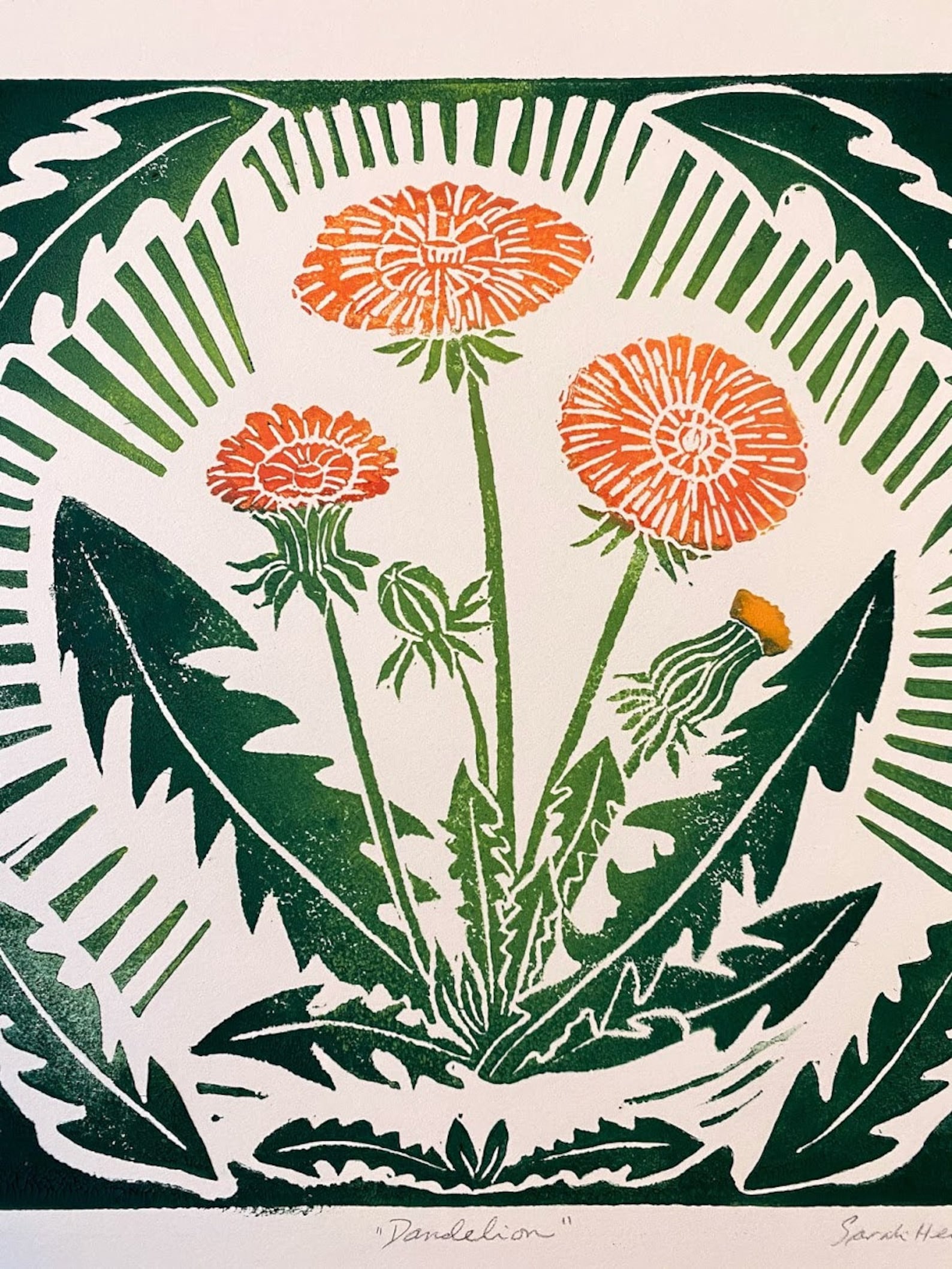 Dandelion Flower Print Linocut Print Botanical Print - Etsy