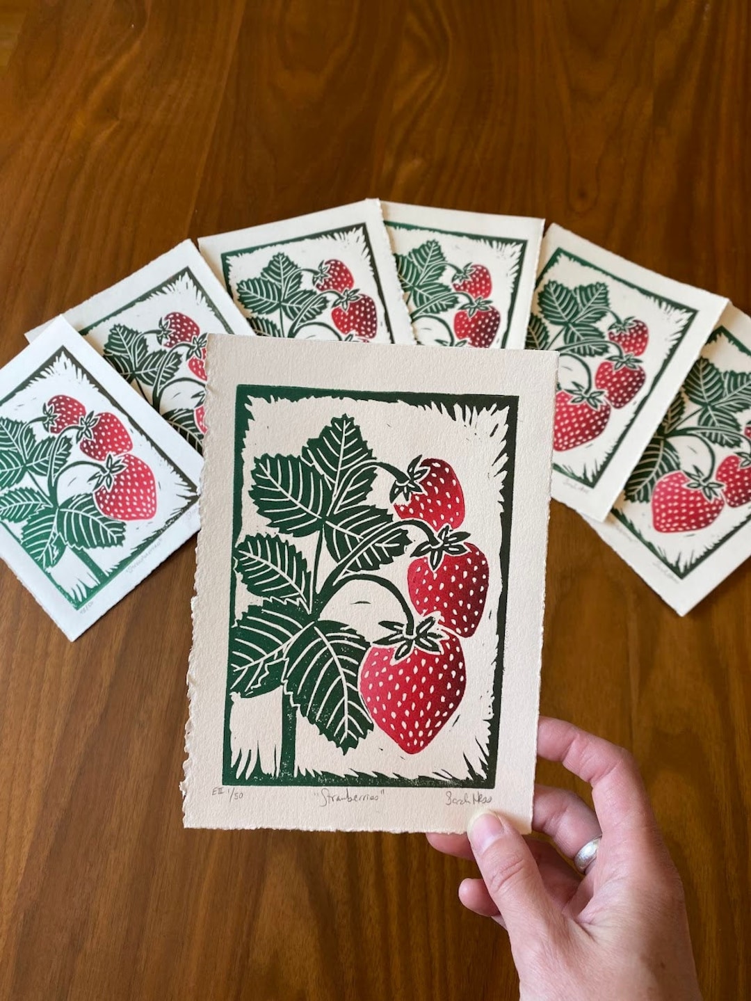 Strawberries Block Print - Colorful Linocut Print - Etsy